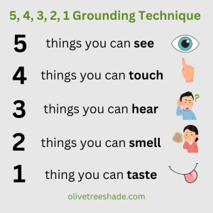 54321 Grounding Technique | Olive Tree Shade Mental Health Blog